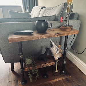 Steampunk End Sofa Narrow Side Table, Shelving Unit Industrial Rustic ...