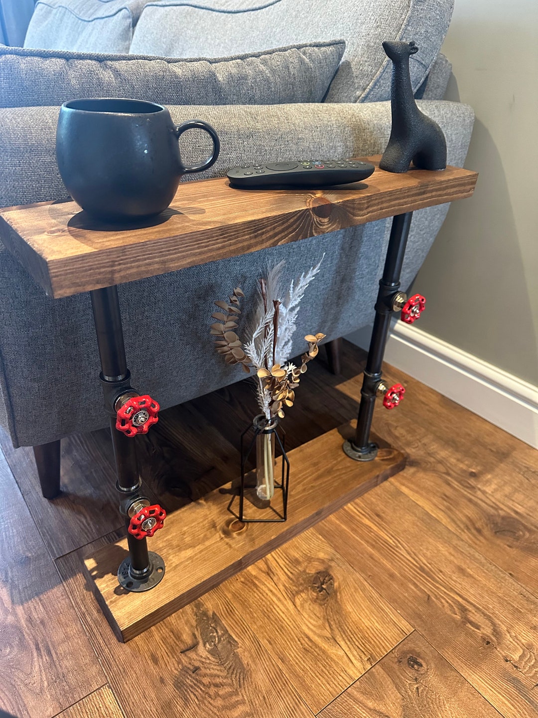 Steampunk End Sofa Narrow Side Table, Shelving Unit Industrial Rustic ...