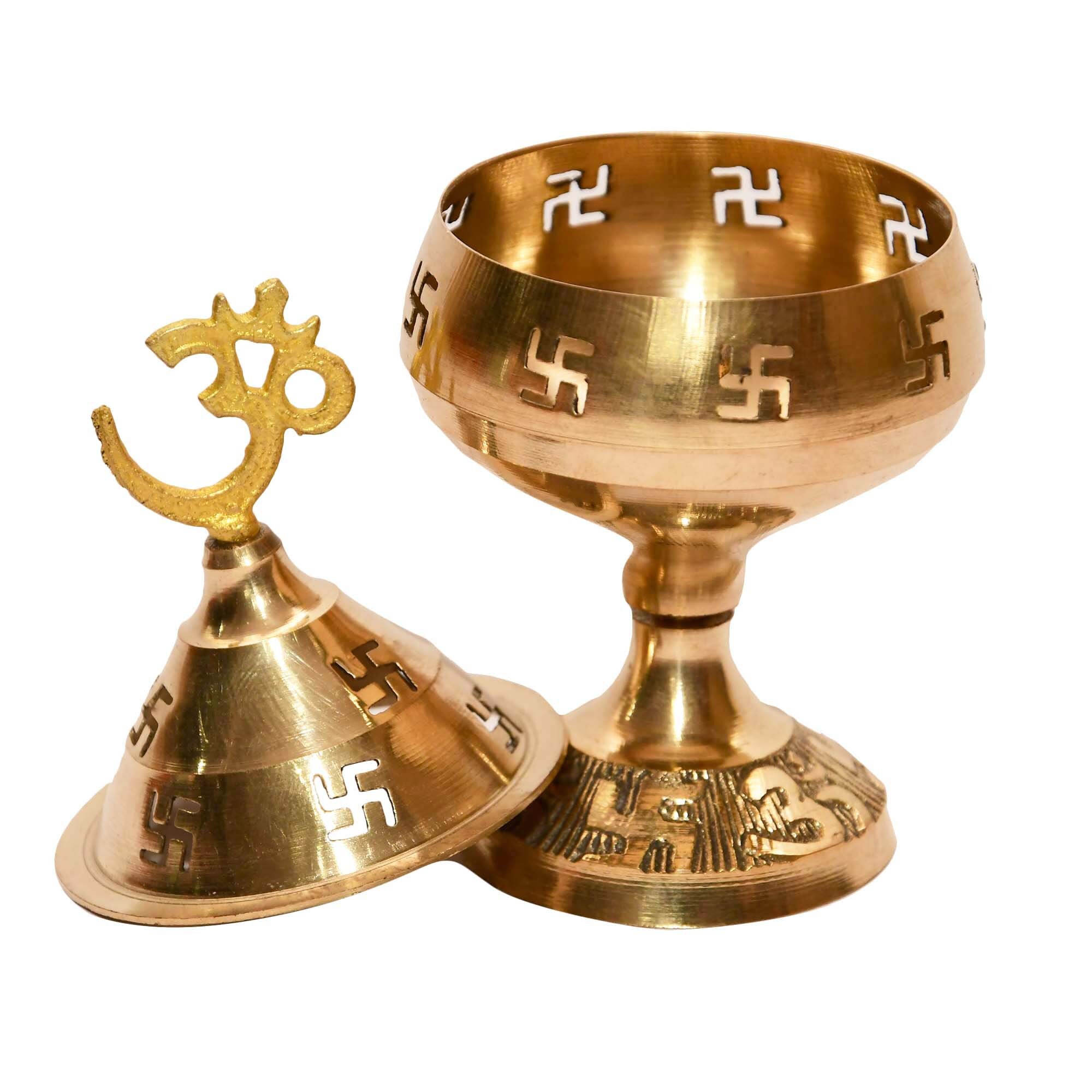 Brass Jali Akhand Jyoti Deep With Cover and Om Diya/oil Lamp Handmade ...