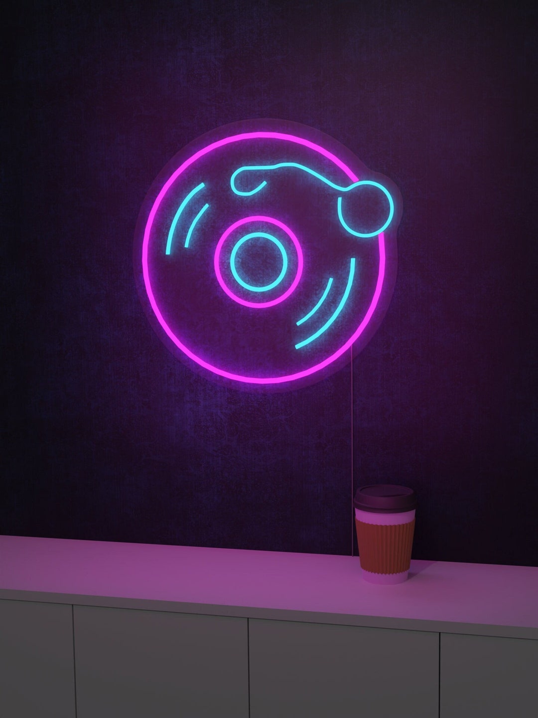 Vinyl Record Player LED Neon Sign - Light Room Interior Design Neon ...