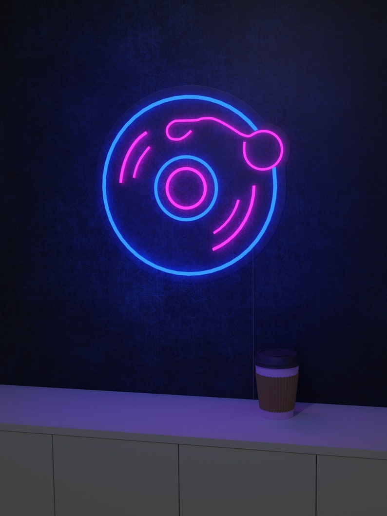 Vinyl Record Player LED Neon Sign - Light Room Interior Design Neon ...