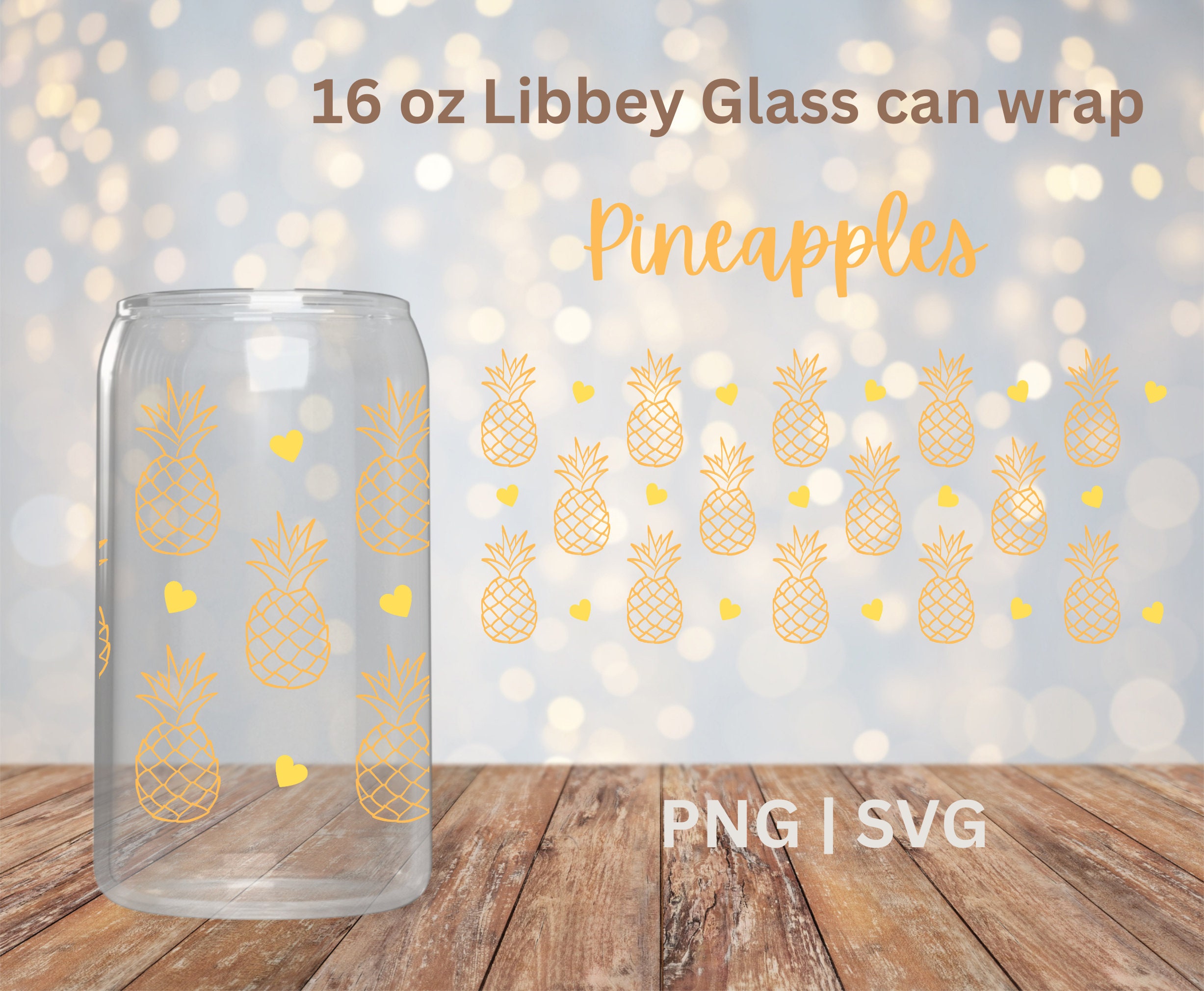 Pineapple 16 Oz Glass Can Cutfile, SVG PNG, Pineapple Cup Wrap, Fruit ...
