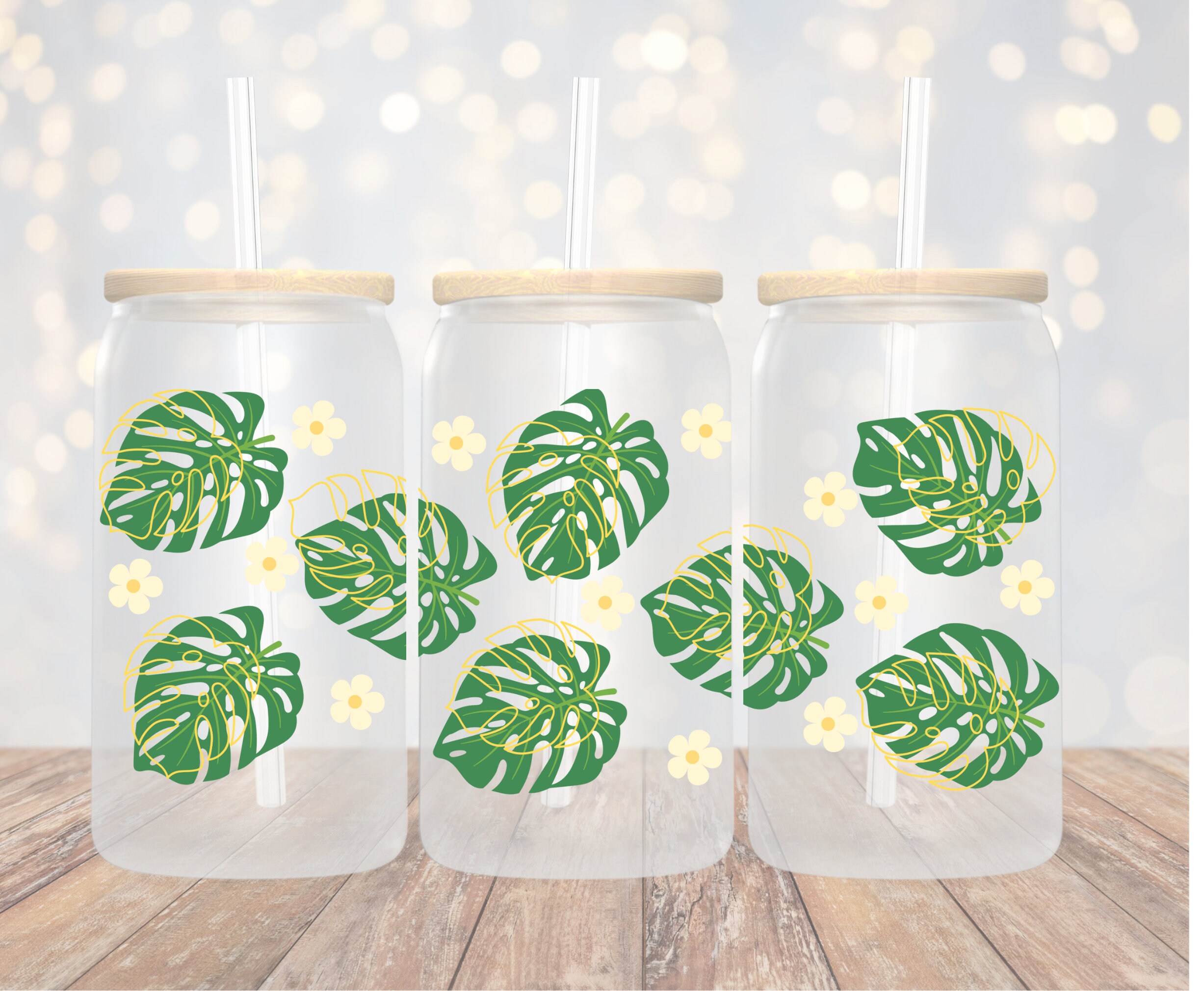 Monstera 16 Oz Glass Can Cutfile Svg Png Monstera Cup Wrap Monstera