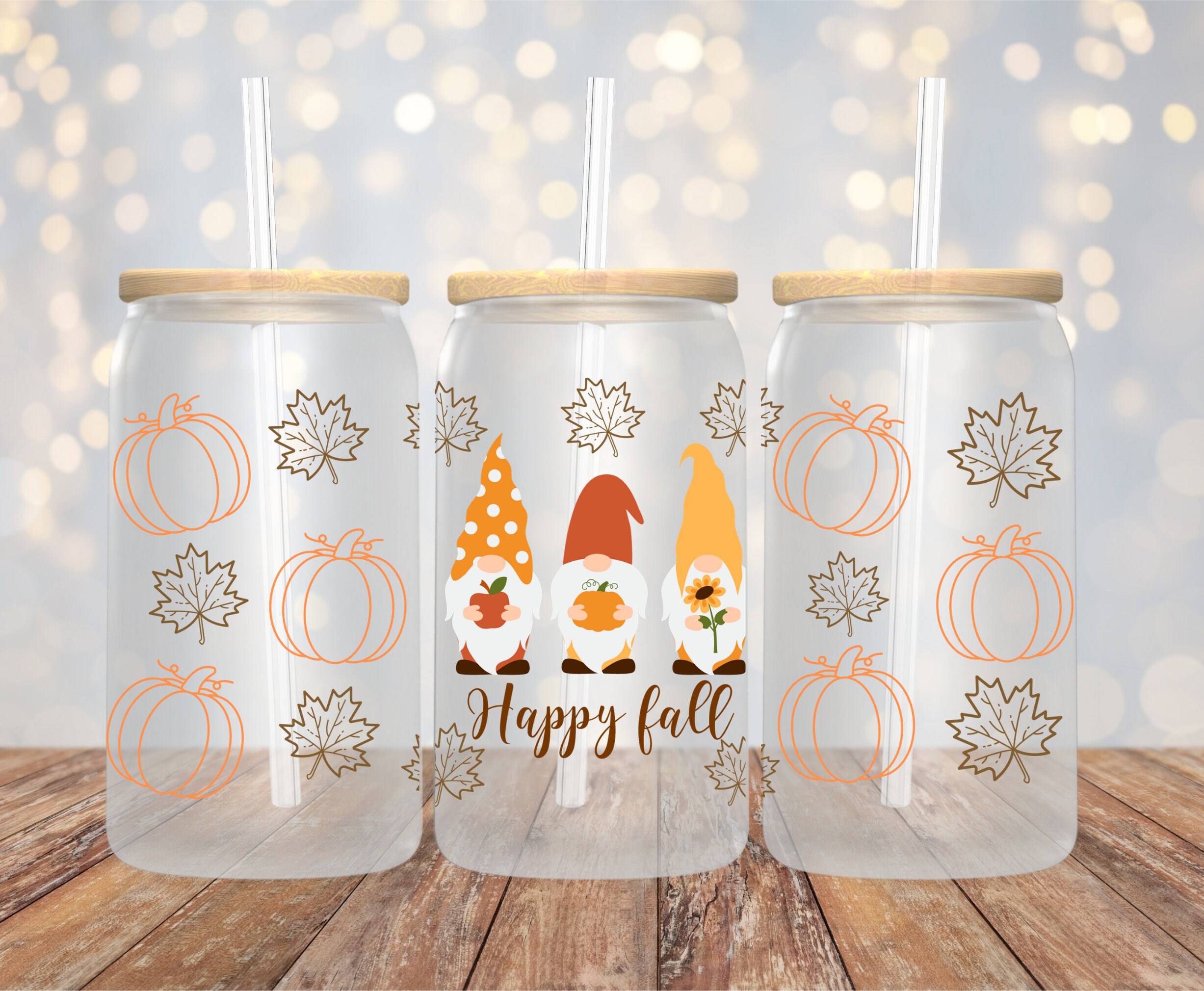 Fall Gnome 16 Oz Glass Can Cutfile, SVG PNG, Fall Cup Wrap, Fall Cup ...