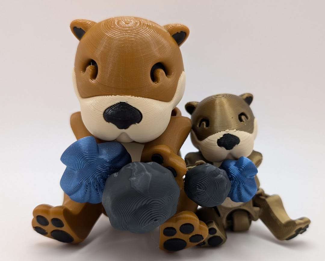 3D Printed Articulated Otter - Magnetic, Multi-colored, Includes Rock ...