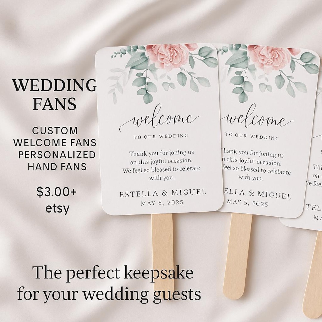 Elegant Wedding Welcome Fans – Double-sided Custom Handheld Fans With ...