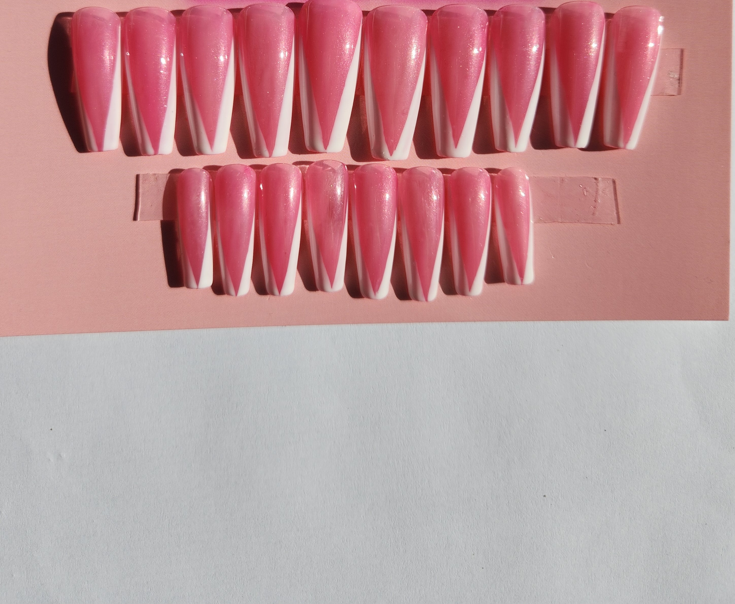 French V Cut Press on Nails Pink White French Nails 20 - Etsy