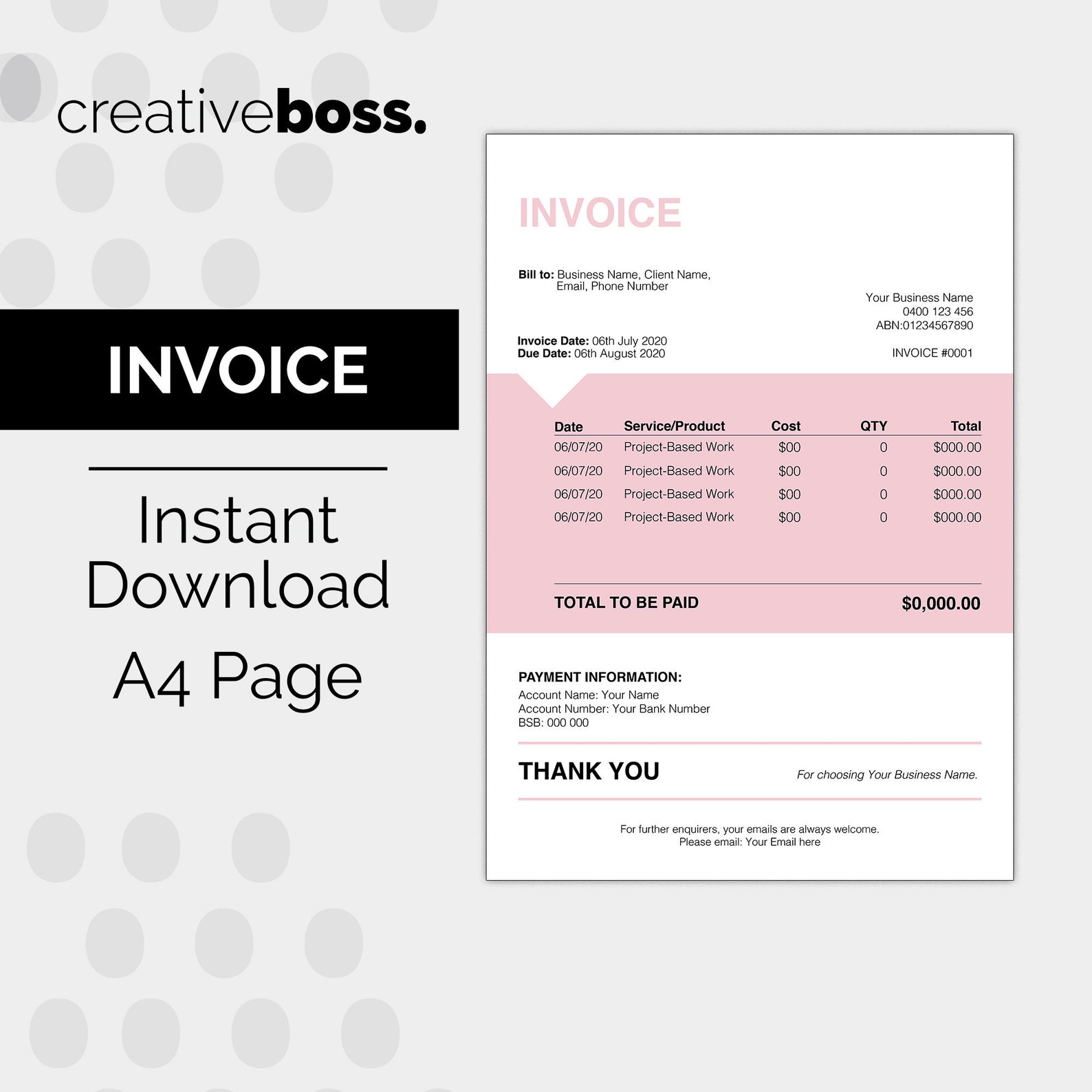 Pink Invoice Template Printable A4 Invoice Order Form Etsy Espa a