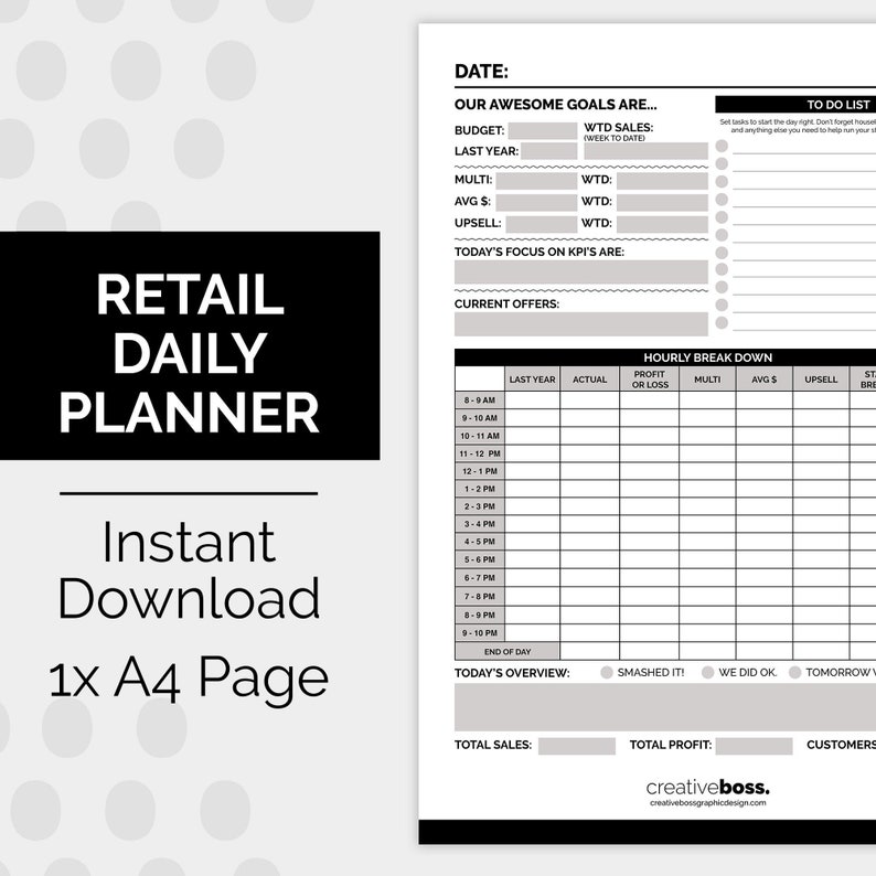 Retail Daily Sales Planner: Printable Business Tracker (A4 PDF) - Etsy