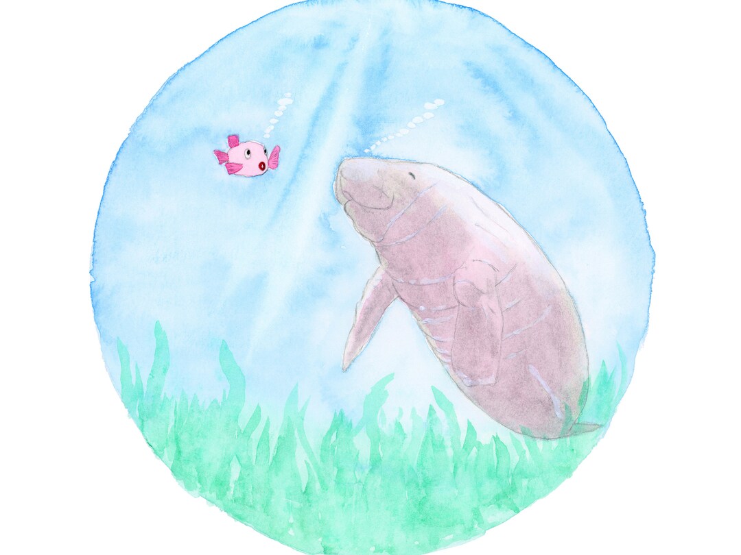 Best Friends Art Print Dugong Little Fish Watercolor - Etsy