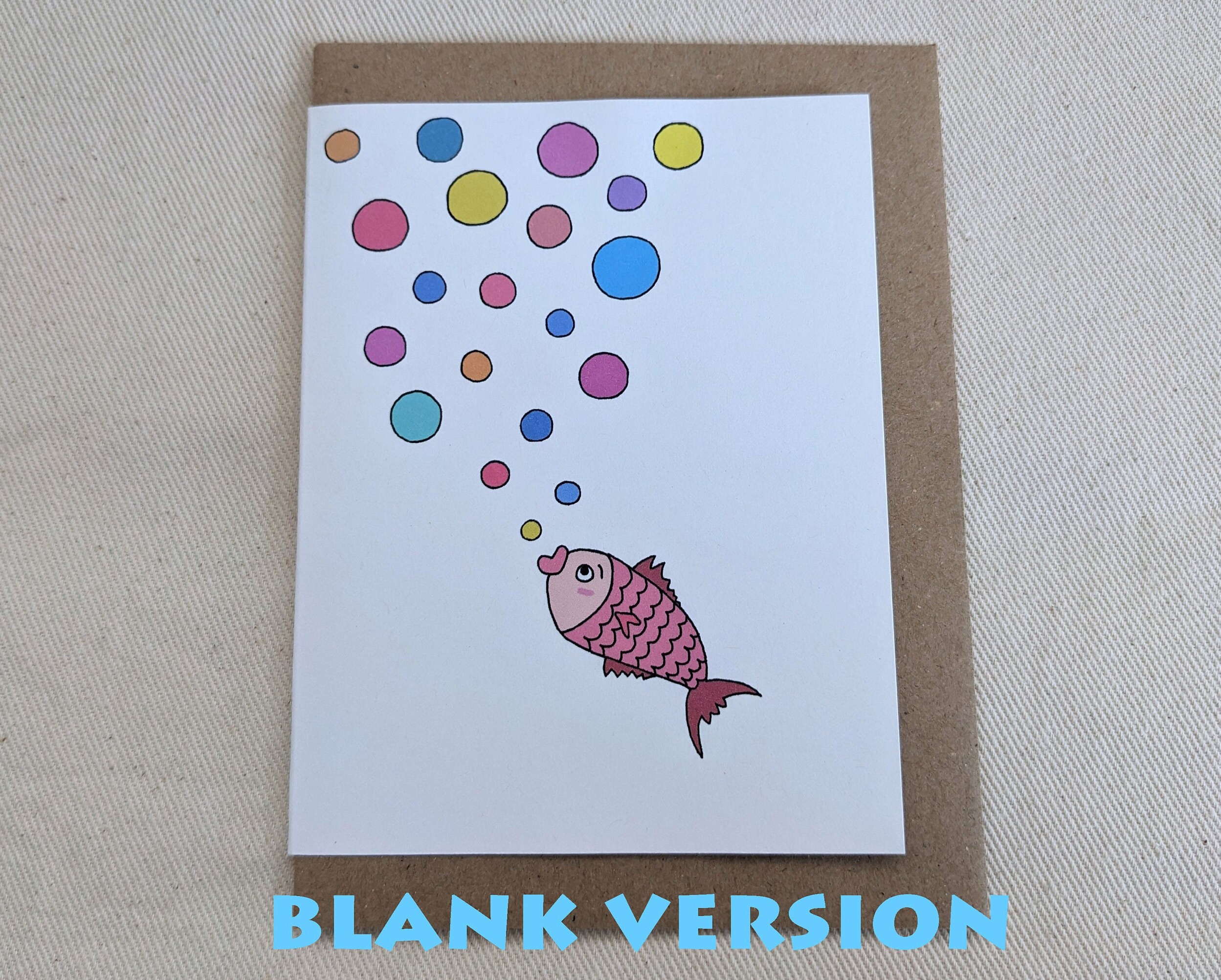 Many Thanks, Thank You Card, Pink Fish, Colorful Bubbles, 100% Recycled ...