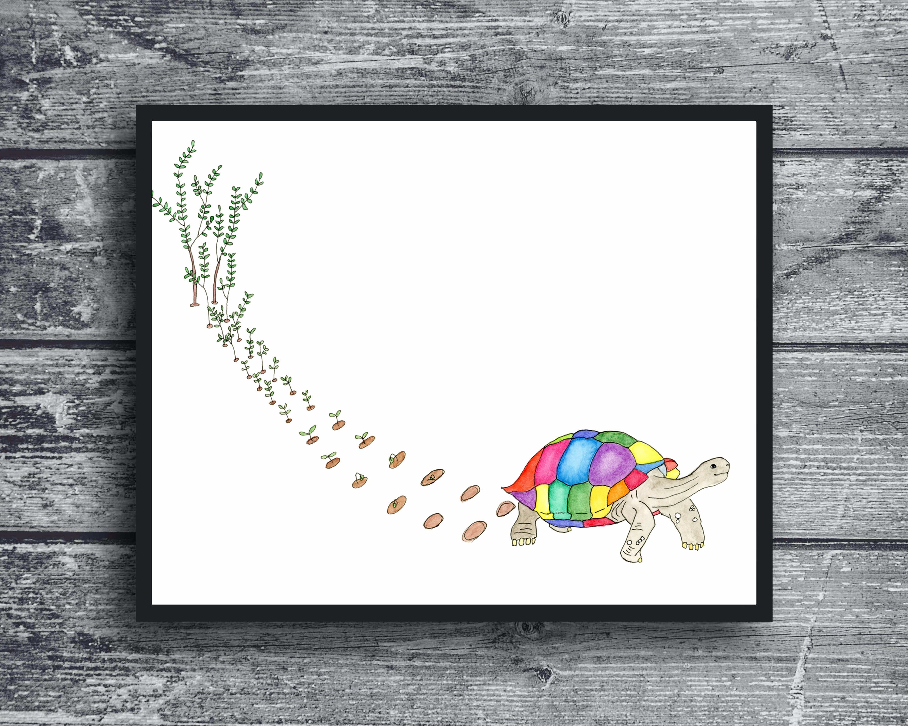 Blooming and Growing, Turtle Footprint Art, Watercolor Turtle, Art ...