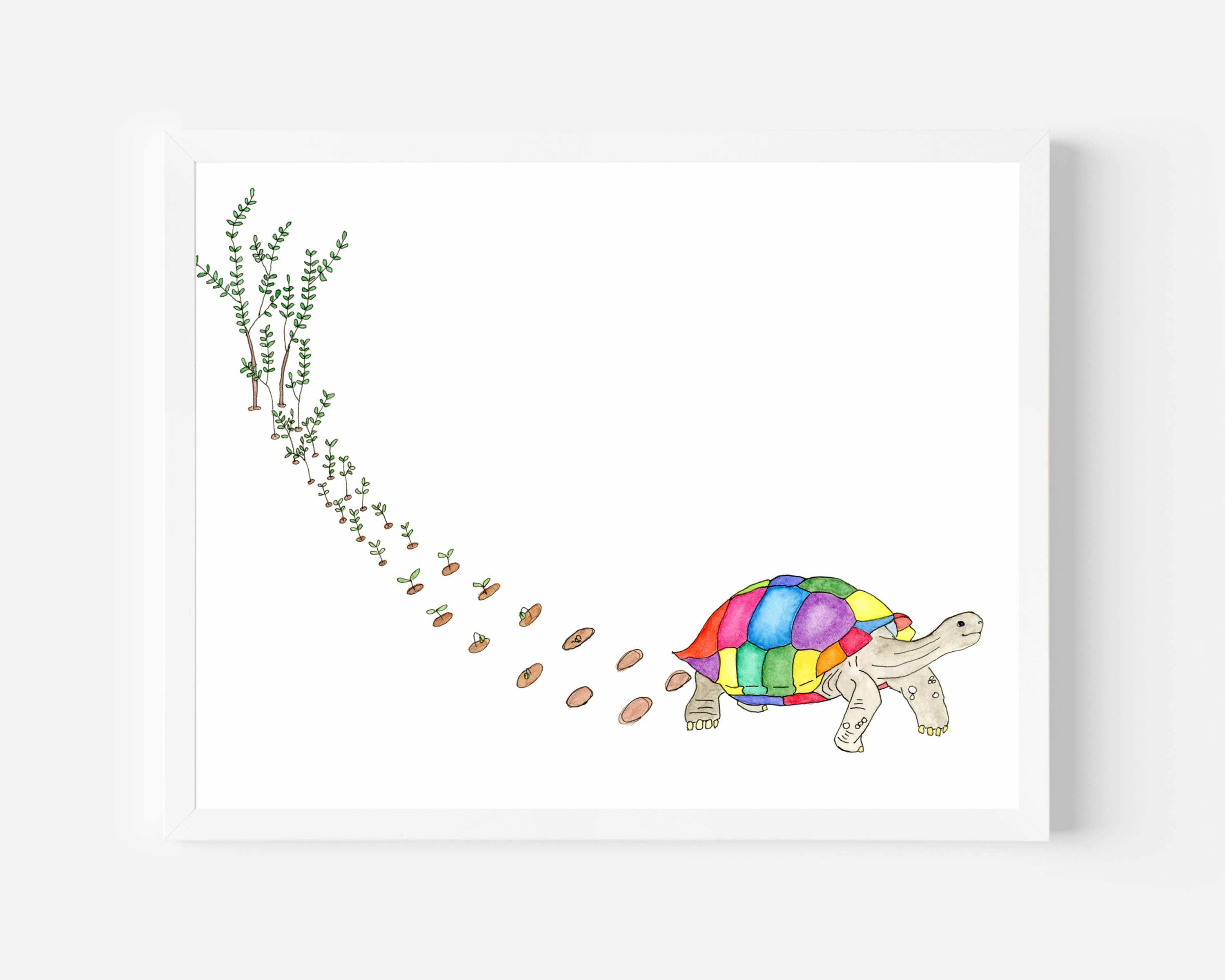 Blooming and Growing, Turtle Footprint Art, Watercolor Turtle, Art ...