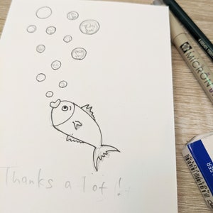 Many Thanks, Thank You Card, Pink Fish, Colorful Bubbles, 100% Recycled ...
