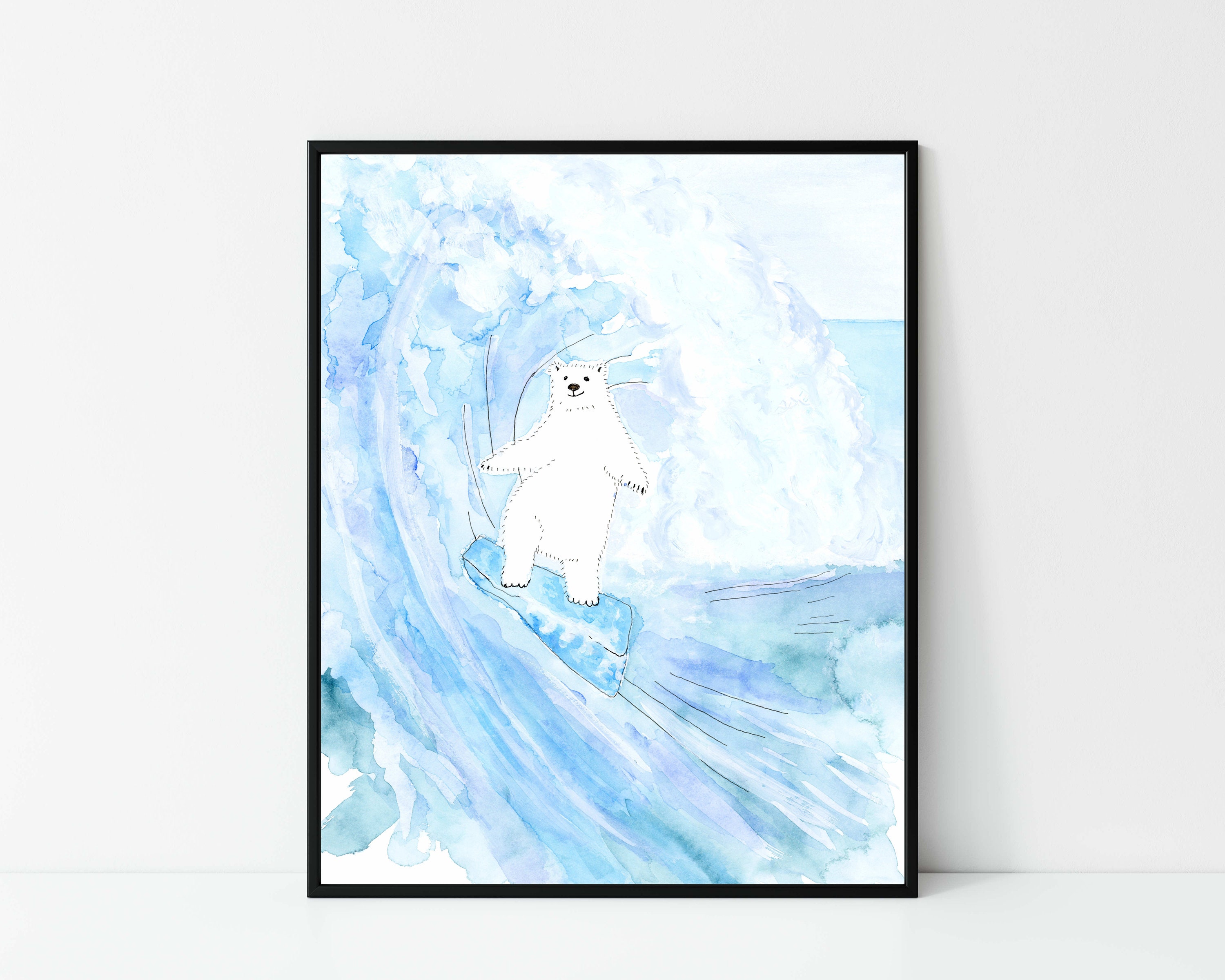 Surfing Polar Bear, Watercolor Bear, Summer Fun Animal, Art Print - Etsy