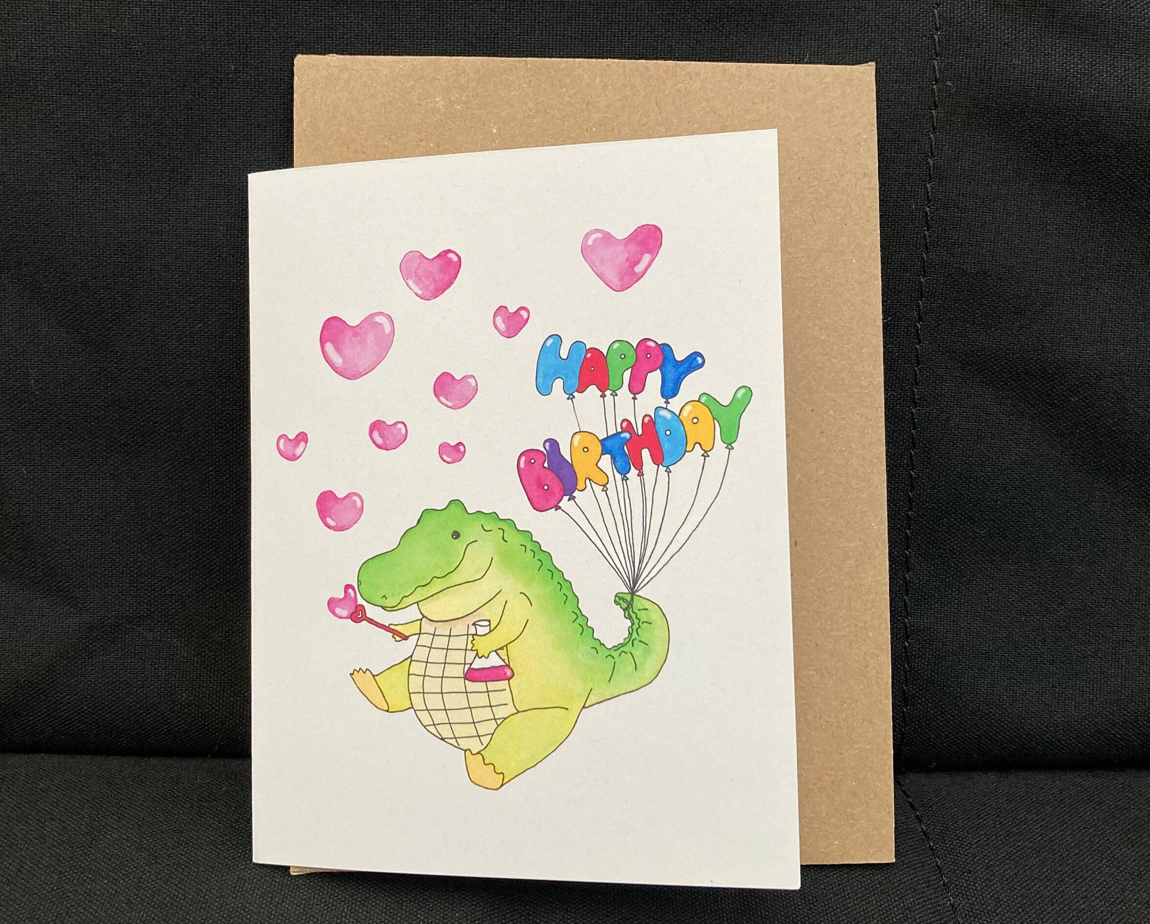 Alligator Birthday Card, Heart Shaped Bubbles, Colorful Happy Birthday ...