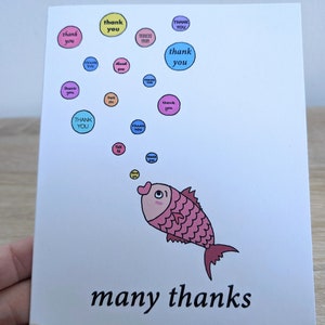 Many Thanks, Thank You Card, Pink Fish, Colorful Bubbles, 100% Recycled ...