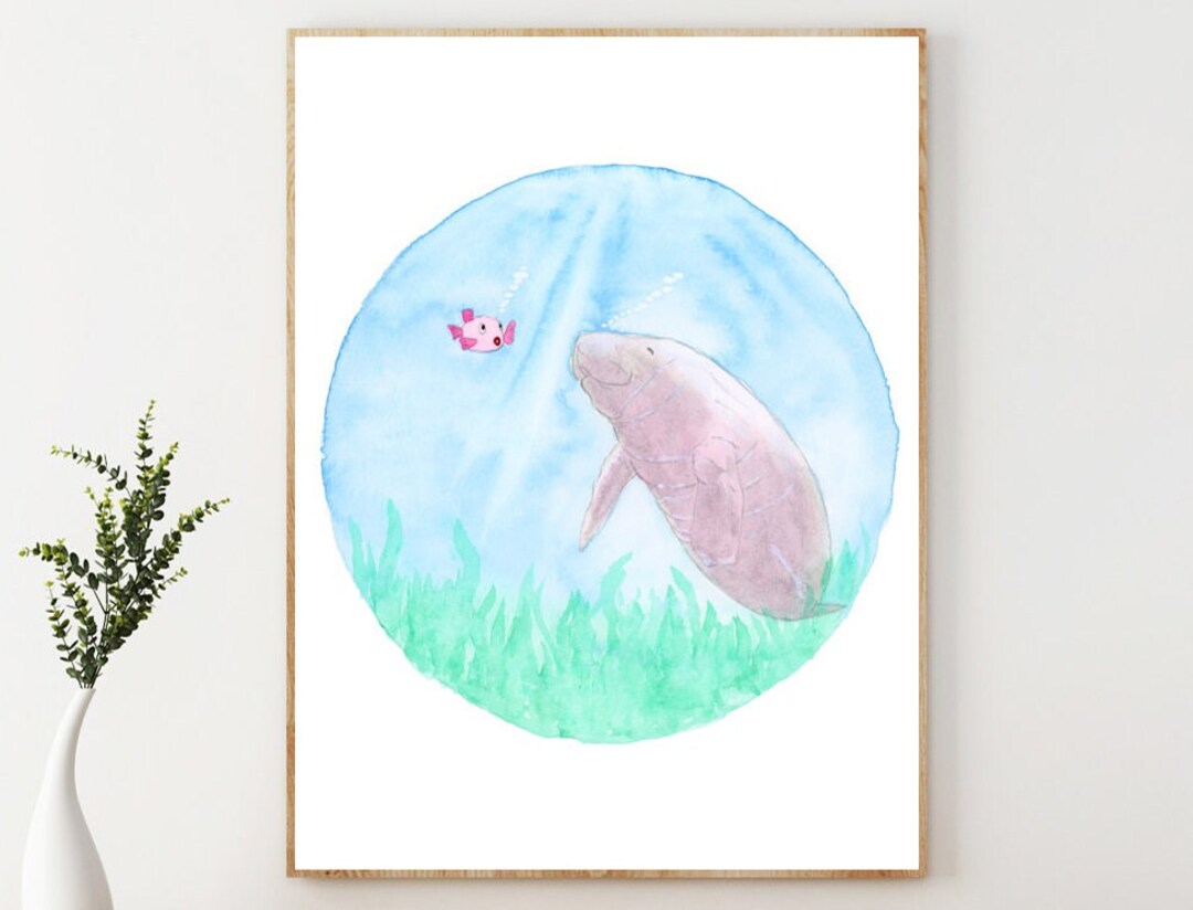 Best Friends, Art Print, Dugong, Little Fish, Watercolor Manatee - Etsy