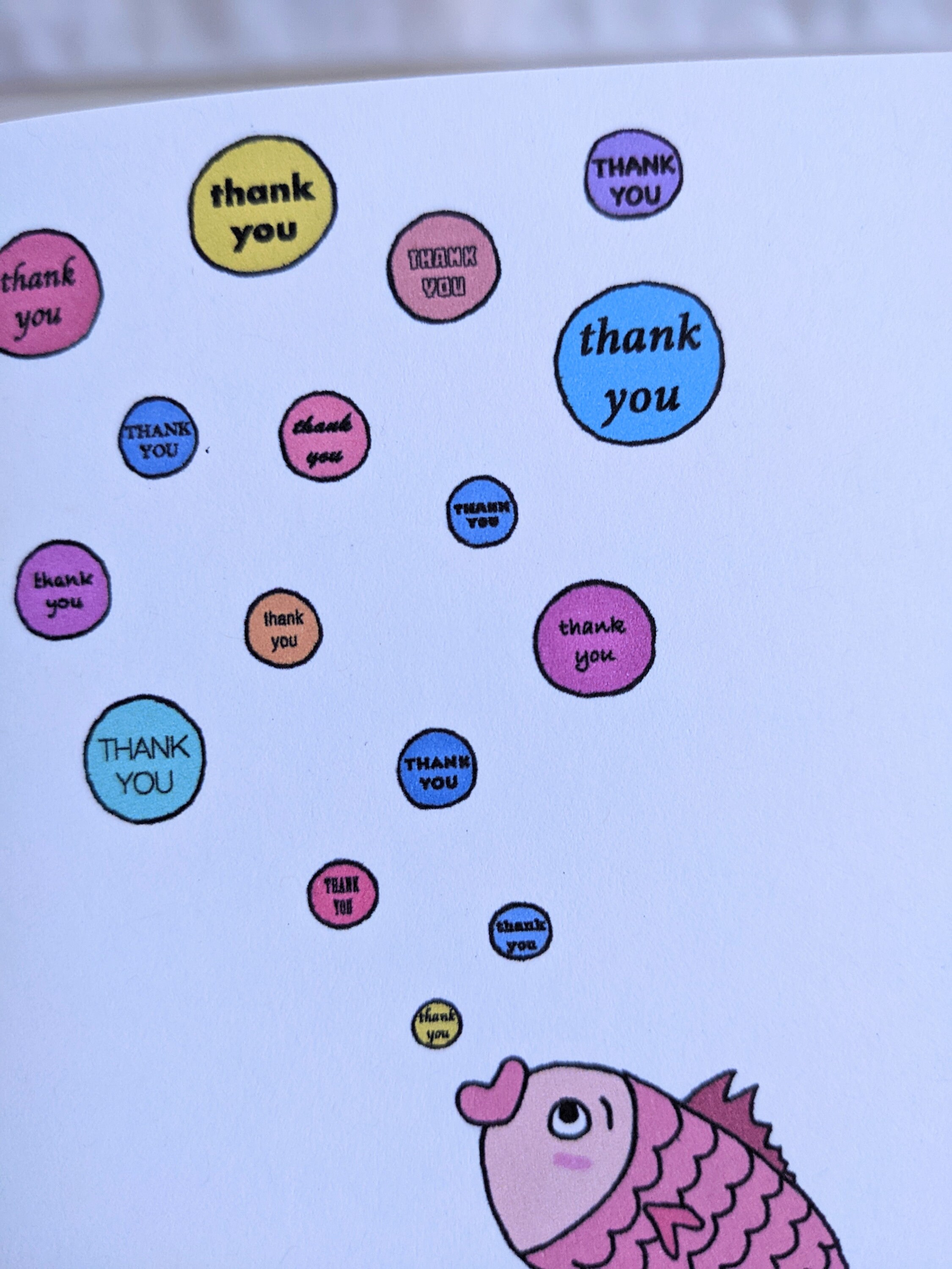 Many Thanks, Thank You Card, Pink Fish, Colorful Bubbles, 100% Recycled ...