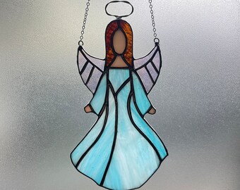 Stained Glass Guardian Angel With Irridescent Wings,window Decor,home ...
