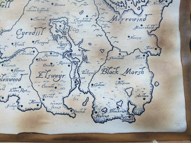 Handmade Scrolls Map of Tamriel Handmade Map of Elder - Etsy