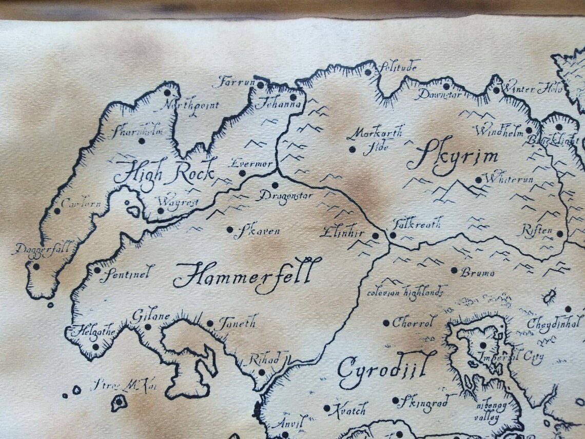 Handmade Scrolls, Map of Tamriel, Handmade Map of Elder Scrolls - Etsy