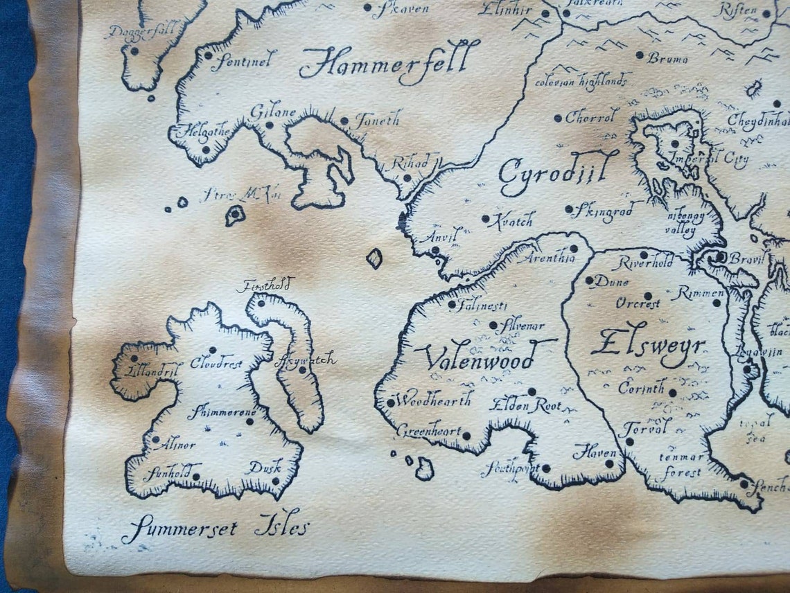 Handmade Scrolls, Map of Tamriel, Handmade Map of Elder Scrolls - Etsy