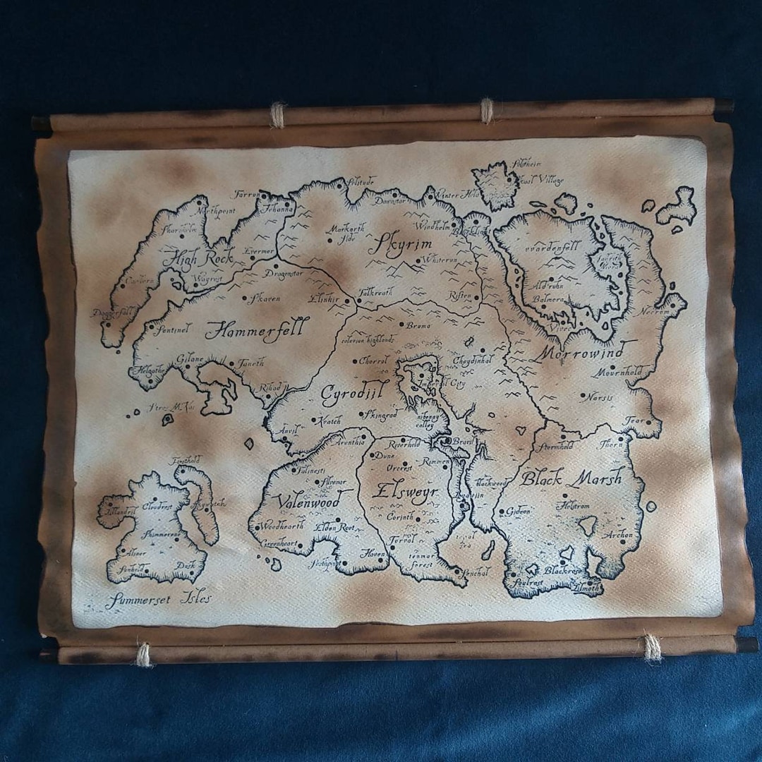 Handmade Scrolls, Map of Tamriel, Handmade Map of Elder Scrolls - Etsy