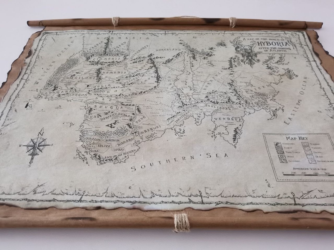 The Map of the World of Hyboria, Conan the Barbarian, Handmade Scrolls ...