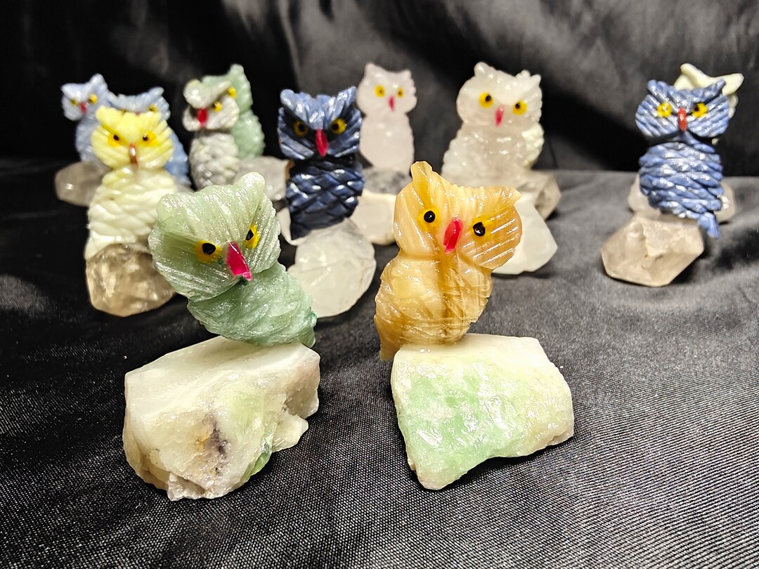 Gemstone Owl Sculpture in Coloured Crystal From Brazil, Healing ...