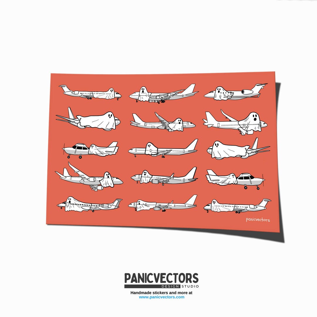 PACKS of Ghost Airplane Postcard Halloween Holiday Card | Aviation ...