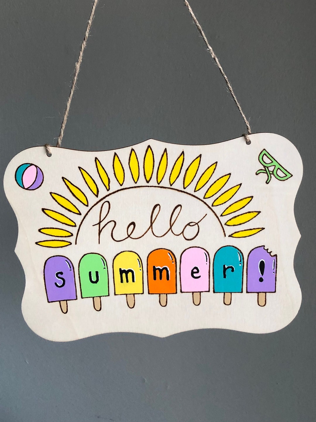 Hello Summer Sign. Hello Summer Popsicle Sign. Hand Painted. Wood Sign ...