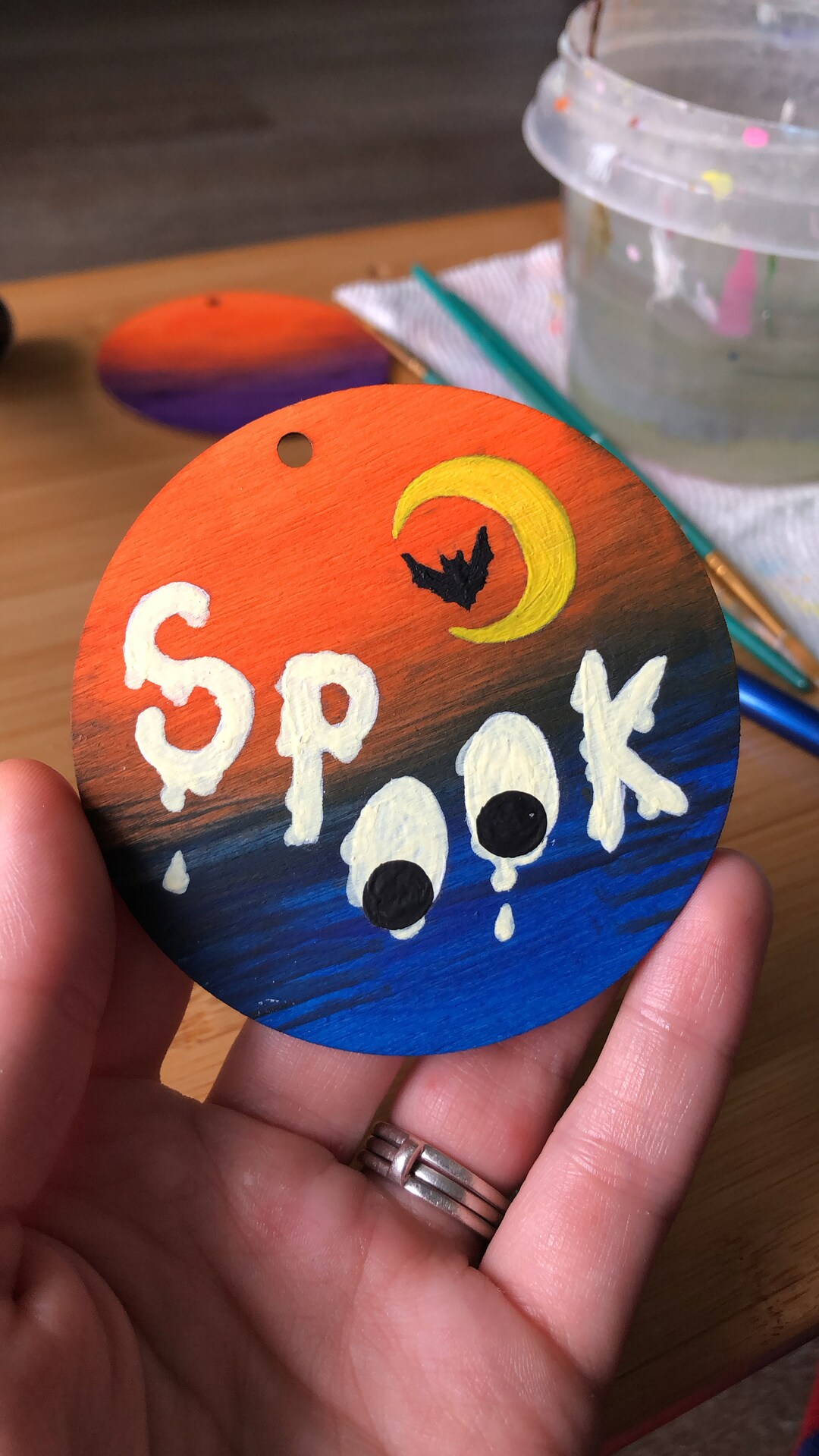 Wood Slice Ornament. Hand Painted Halloween Ornament. Halloween Night ...