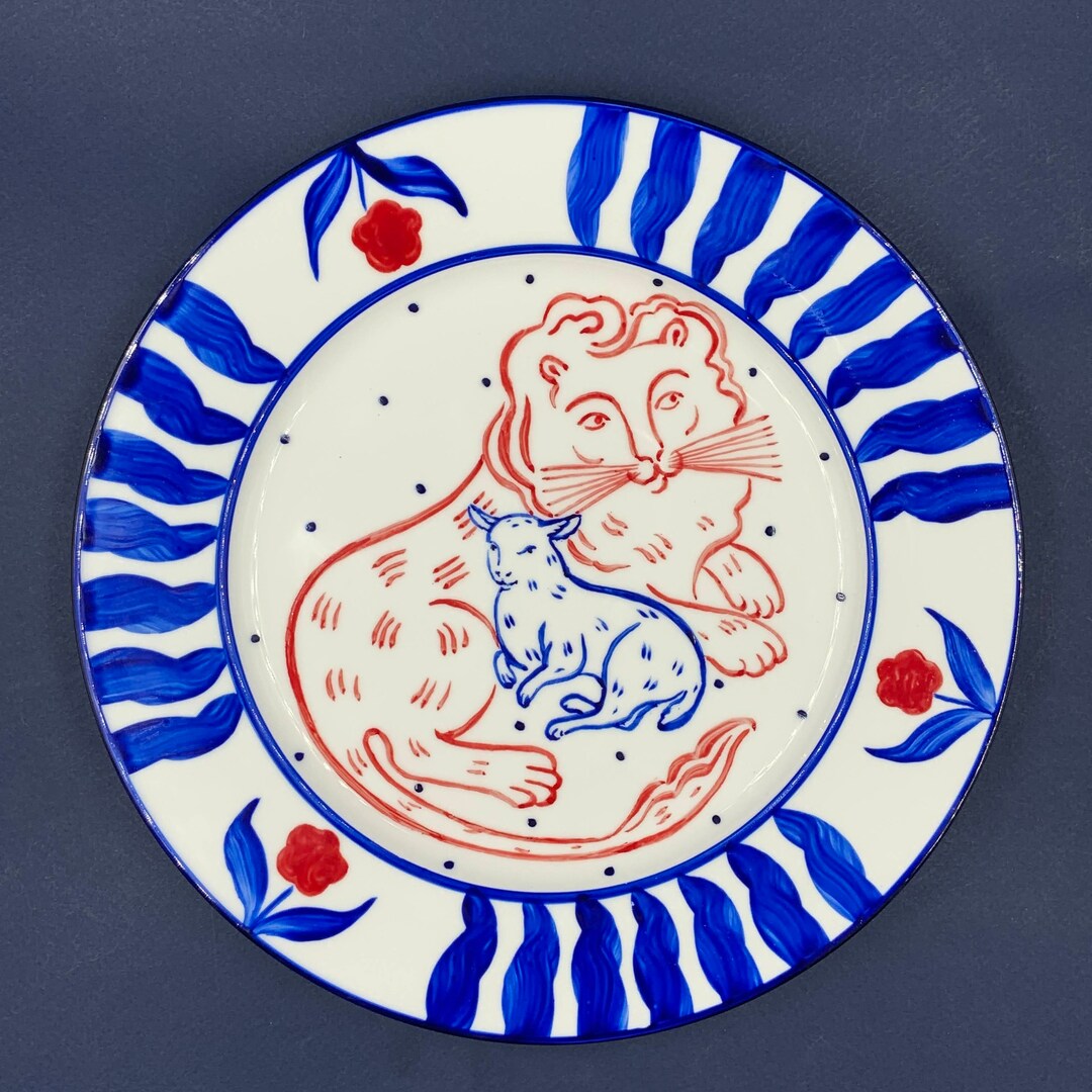 Painted Lion and Lamb Plate/ Handpainted Dinner Plate - Etsy