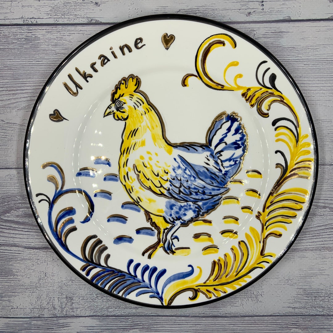 Ukrainian Chicken Plate / Handpainted Dinner Plate - Etsy