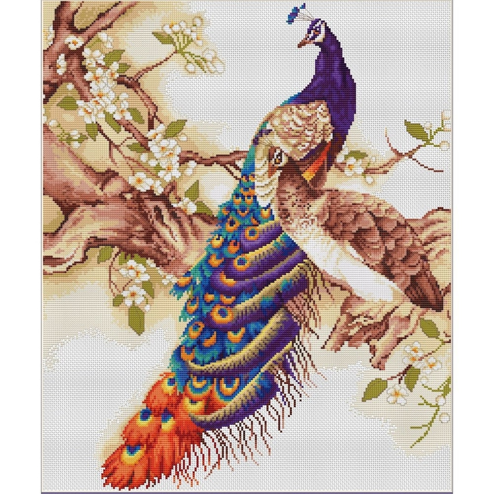 Counted Cross Stitch Kit, Luca-s, Peacocks, B459, 18 Count Aida, 31cm X ...