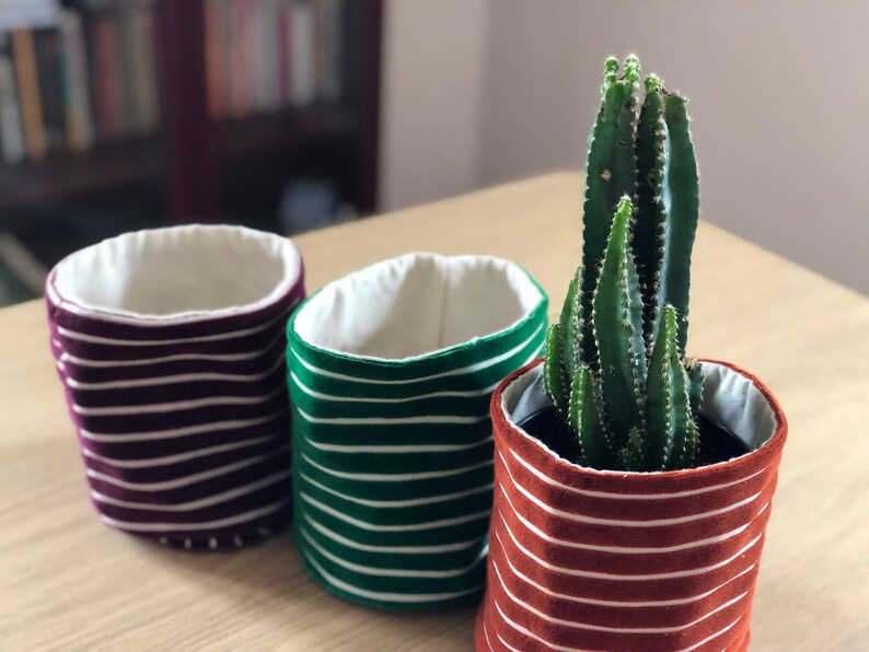 Handmade Terracotta Stripes Velvet Pot Cover: Fabric Basket - Etsy