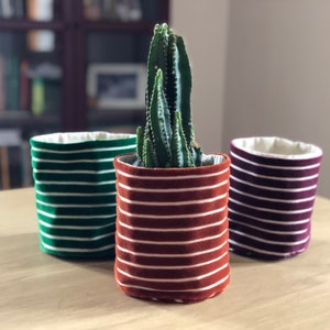 Handmade Terracotta Stripes Velvet Pot Cover: Fabric Basket - Etsy