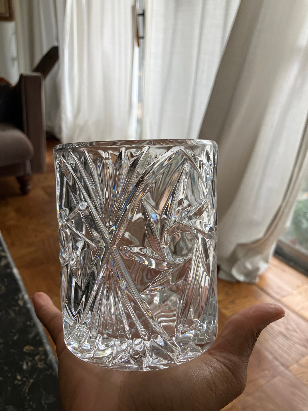 Sparkling Short Crystal Cut Glass Starburst Pattern Vintage - Etsy