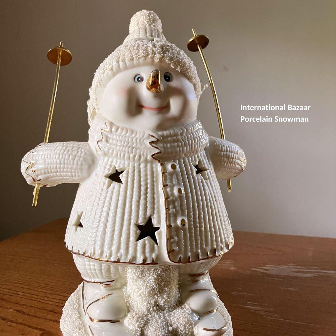 Porcelain Snowman Light Up, International Bazaar Snowman, Glitter Snow ...