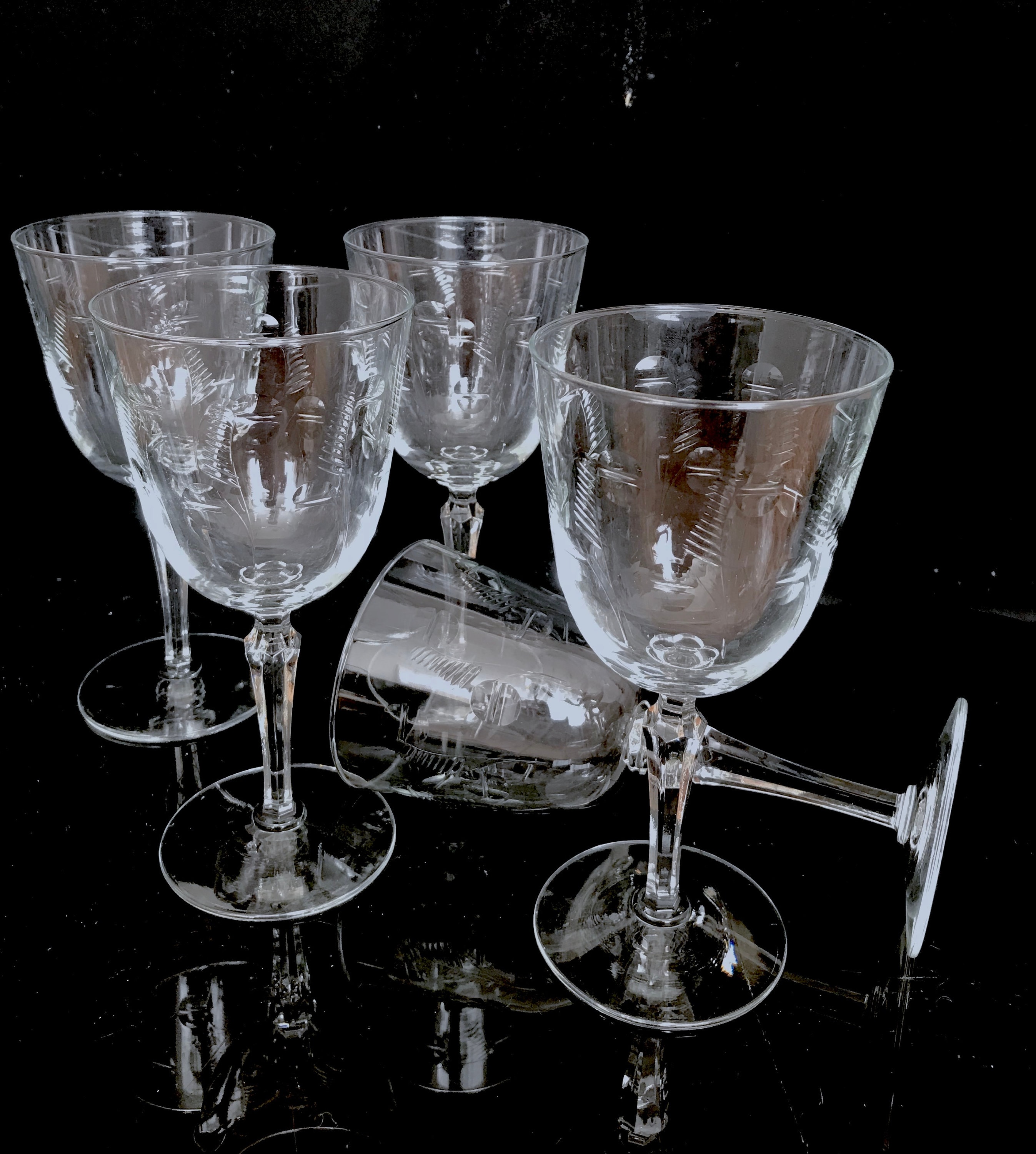 Set Of 5 Etched Nick And Nora Glasses Fern Etched Cocktail Etsy