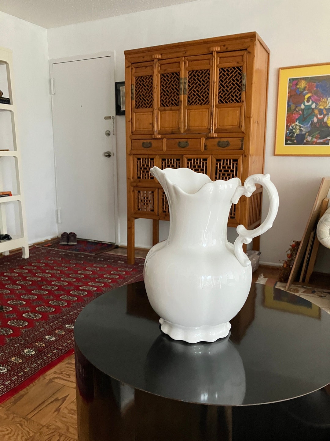 Homer Laughlin White Ceramic Pitcher, Provincial Style Large High Gloss ...