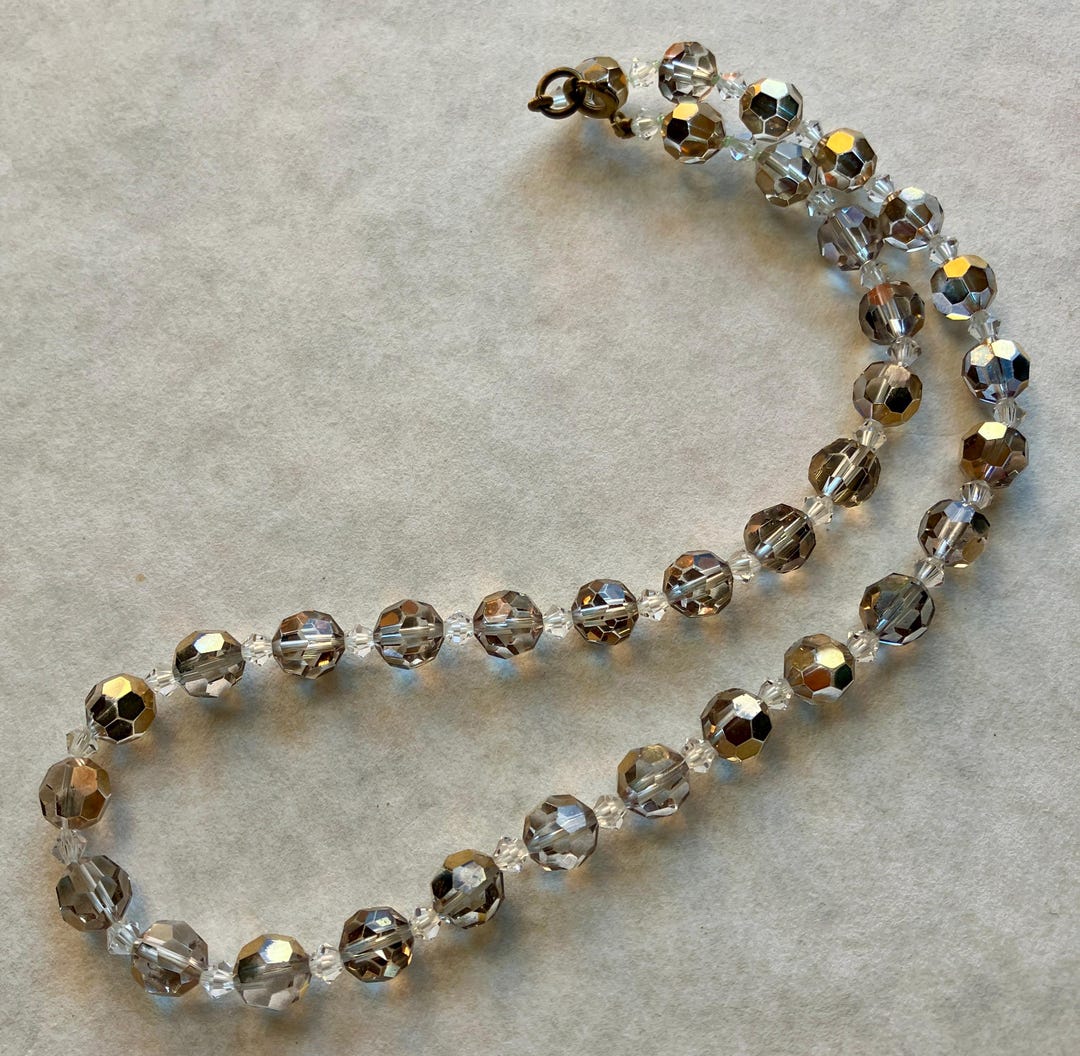 1950's Classic Metallic Gold Aurora Borealis Crystal Bead Necklace 16 ...