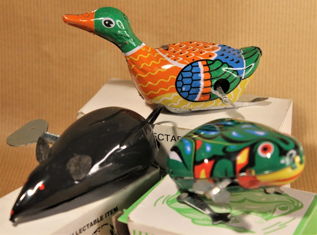3 X Clockwork Tin Animals Frog, Duck and Mouse New/old 1990's Stock ...