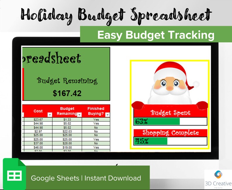 Holiday Budget Spreadsheet, Christmas Gift Spreadsheet, Holiday Budget ...
