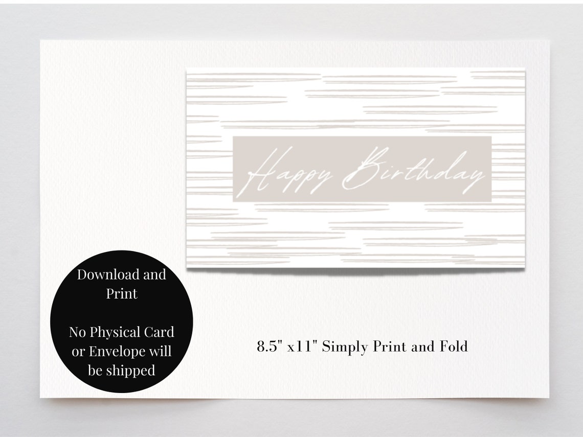 Printable Neutral Happy Birthday Card, Digital Greeting Card, Instant ...