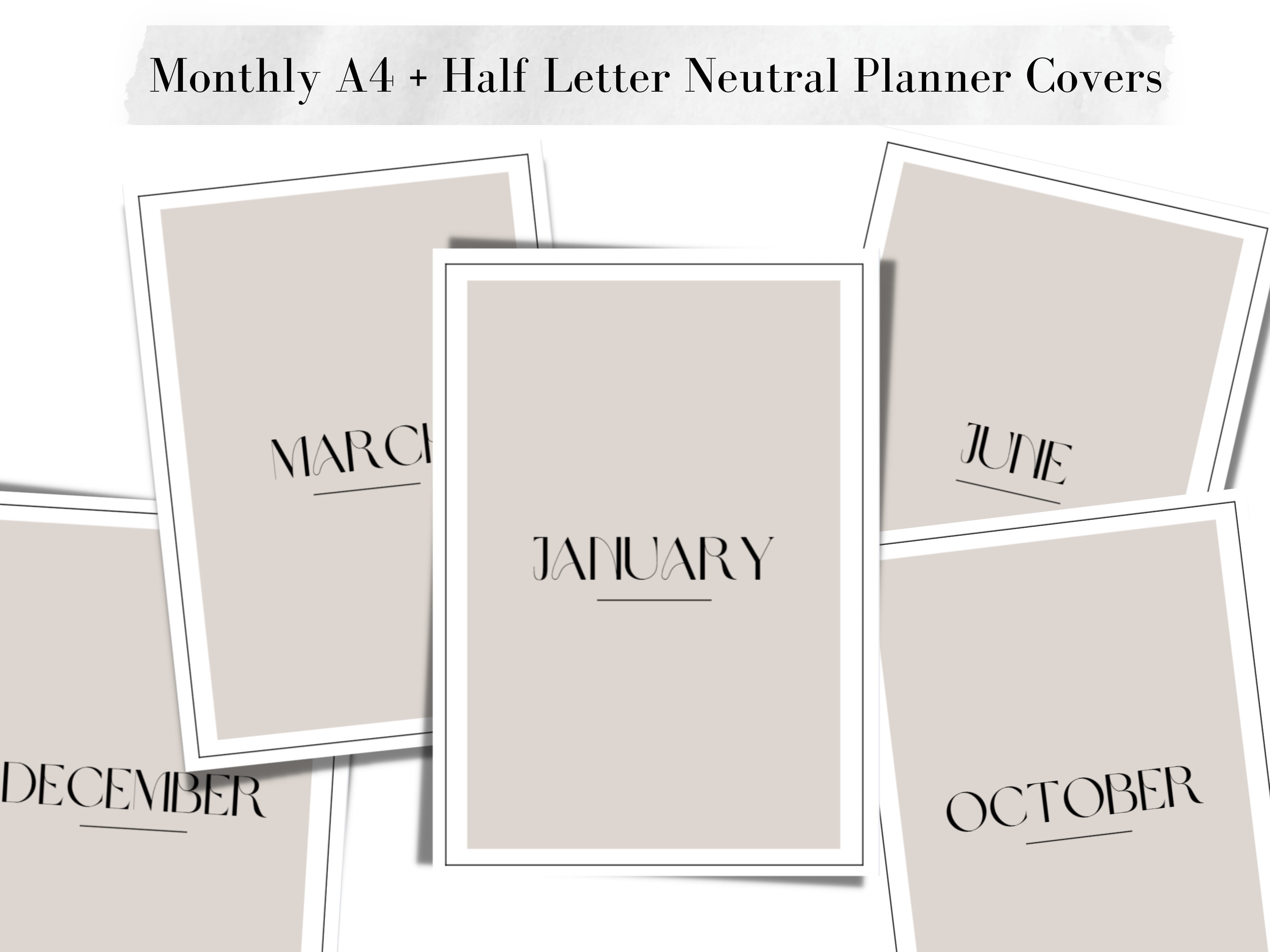 Printable Monthly Planner Covers | Neutral A5 and Half Letter Agenda ...