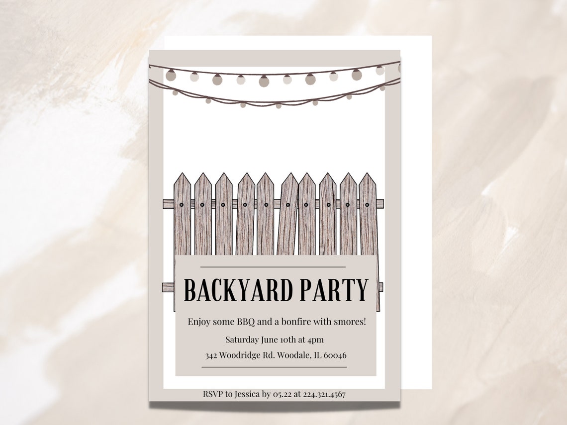 Backyard Party Invite Template | Backyard Party Invitation | Backyard ...
