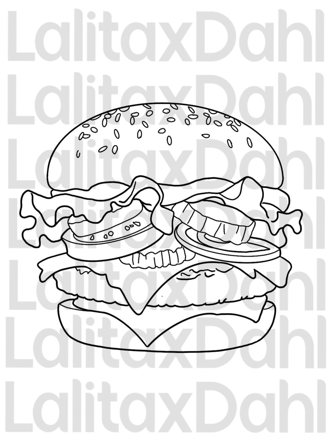 Food Coloring Pages: Pizza, Burger, Cupcake, Donut, Cake (digital ...