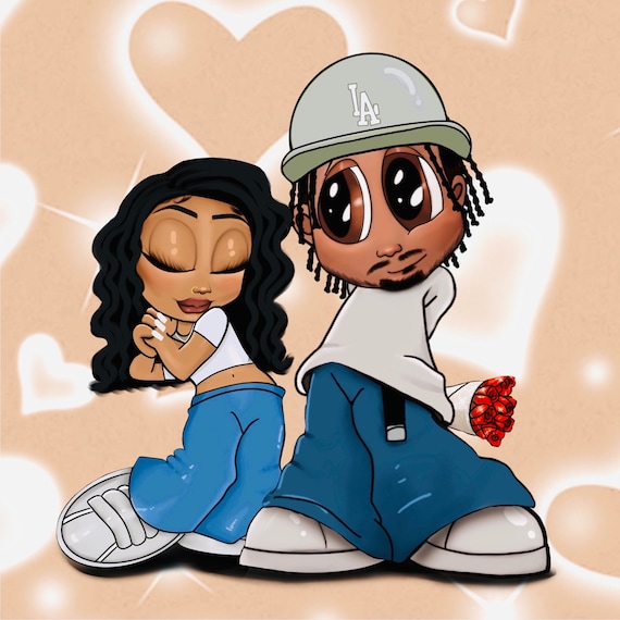 Couple drawing cartoon store